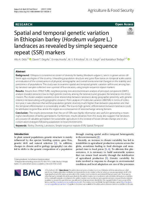 Pdf Spatial And Temporal Genetic Variation In Ethiopian Barley
