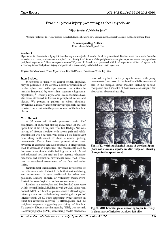 (PDF) Brachial plexus injury presenting as focal myoclonus