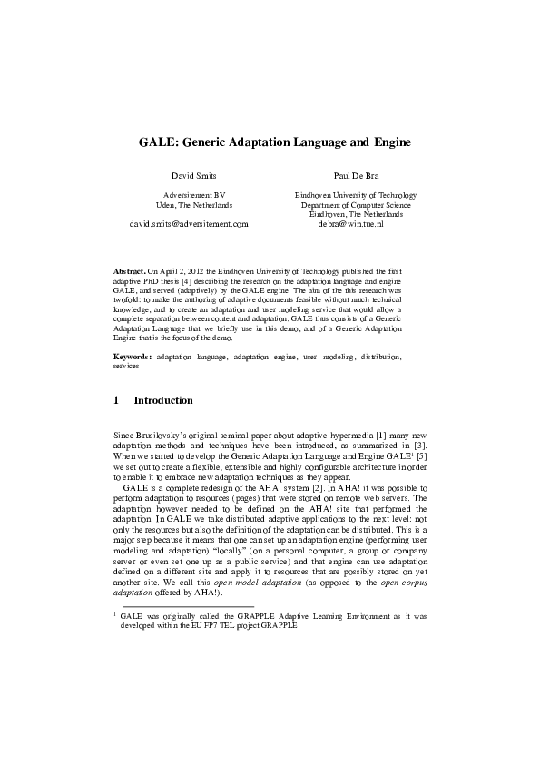 (PDF) GALE: Generic Adaptation Language and Engine | David Smits ...