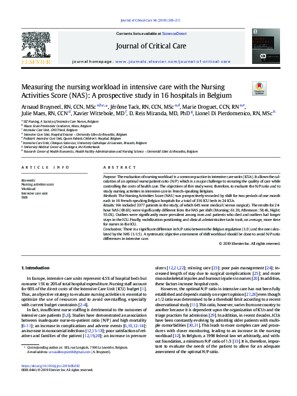 (PDF) Measuring the nursing workload in intensive care with the Nursing Activities Score (NAS ...