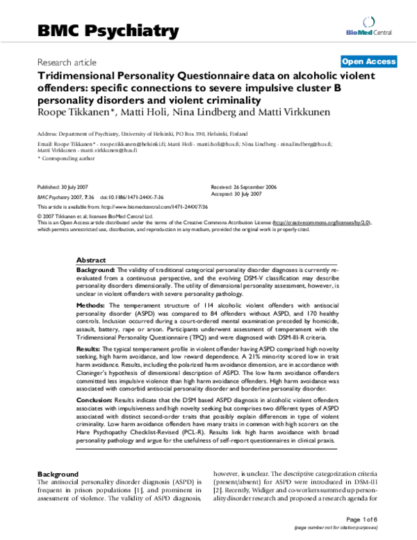 (PDF) Tridimensional Personality Questionnaire data on alcoholic ...