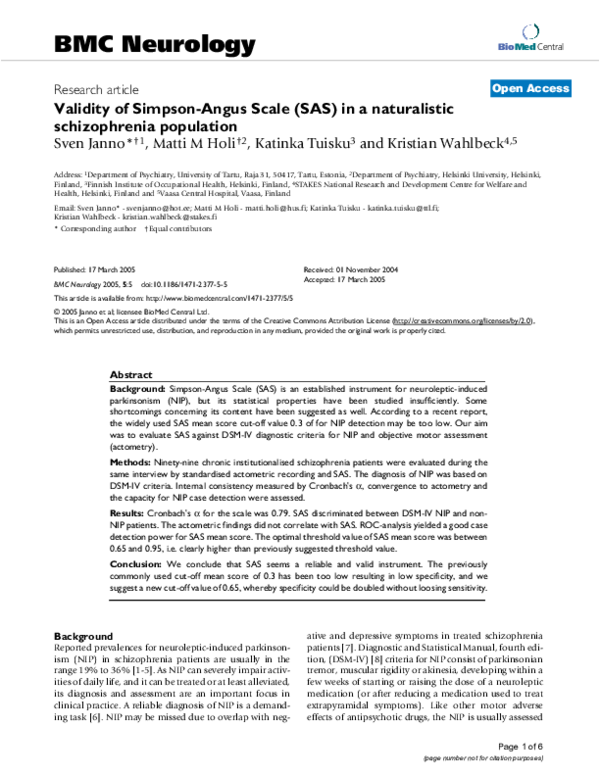 (PDF) Validity of Simpson-Angus Scale (SAS) in a naturalistic ...