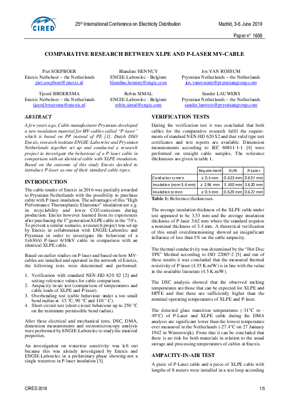 (PDF) Comparative Research Between Xlpe and P-Laser MV-Cable