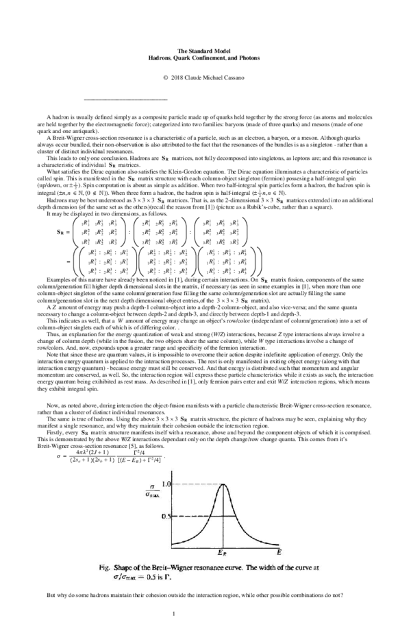 (PDF) The Standard Model Hadrons Quark Confinement and Photons