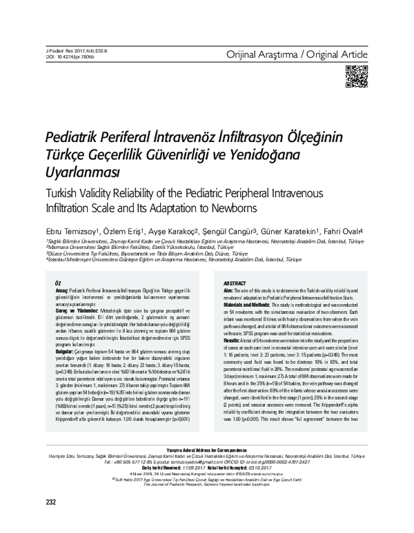 (PDF) Turkish Validity Reliability of the Pediatric Peripheral ...