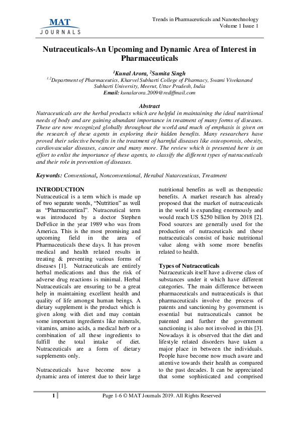 (PDF) Nutraceuticals-An Upcoming and Dynamic Area of Interest in ...