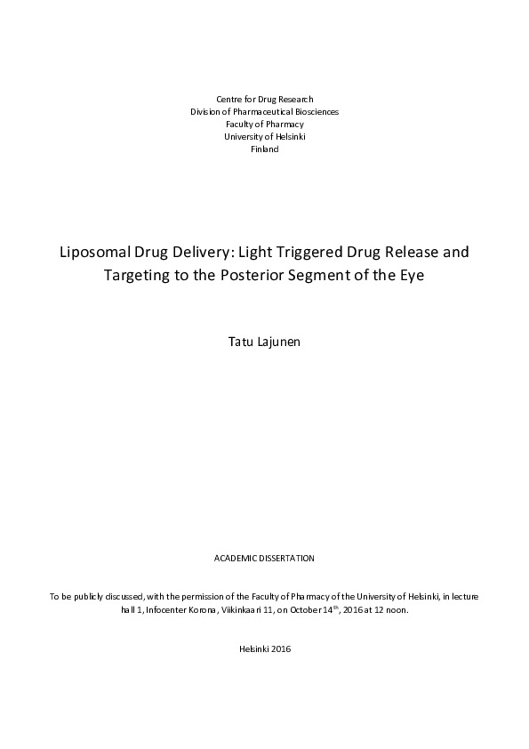 (PDF) Liposomal Drug Delivery: Light Triggered Drug Release and ...