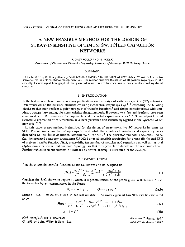 (PDF) A new feasible method for the design of stray-insensitive optimum switched capacitor networks