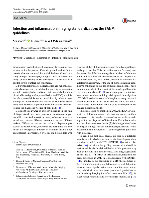 (PDF) Infection and inflammation imaging standardization: the EANM ...