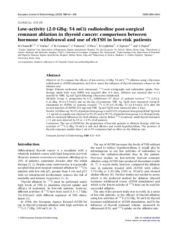 (PDF) Low-activity (2.0 GBq; 54 mCi) radioiodine post-surgical remnant ...