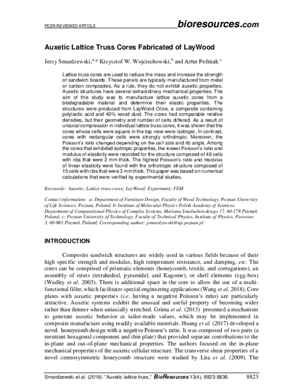 (PDF) Auxetic Lattice Truss Cores Fabricated of LayWood