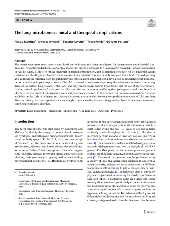 (PDF) Lung Microbiome: Impacts on Health and Probiotic Treatments
