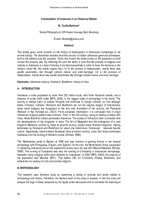(PDF) Indianization' of Indonesia in an Historical Sketch