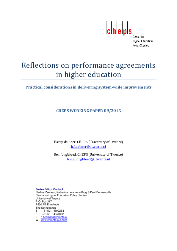 (PDF) Reflections on performance agreements in higher education
