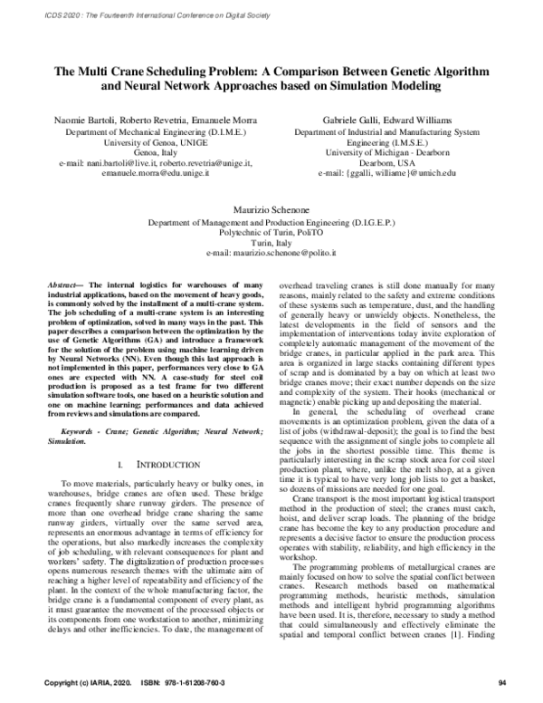 Pdf The Multi Crane Scheduling Problem A Comparison Between Genetic Algorithm And Neural