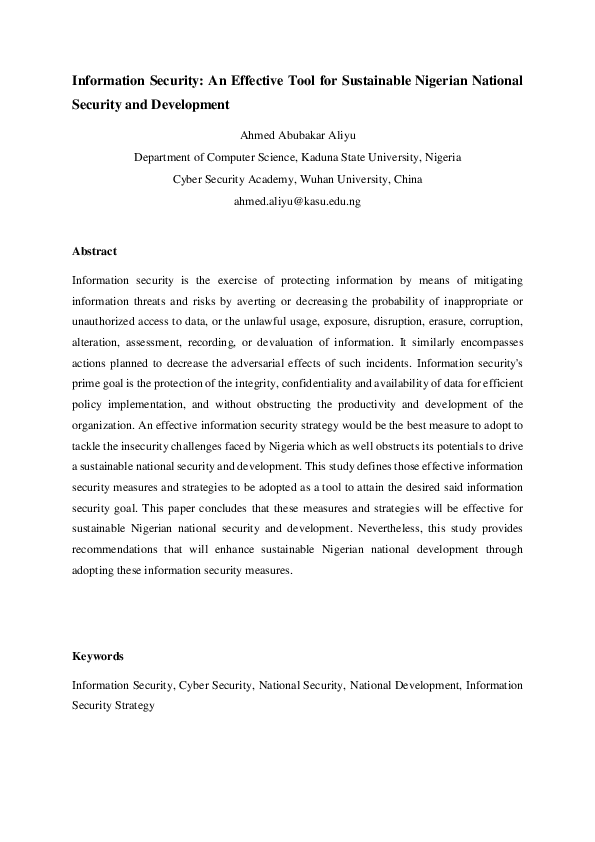 (PDF) Information Security: An Effective Tool for Sustainable Nigerian ...