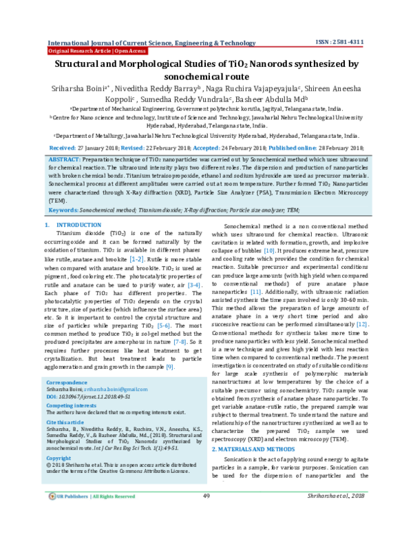 (PDF) Structural and Morphological Studies of TiO2 Nanorods Synthesized ...