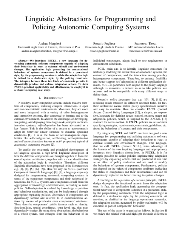 (PDF) Linguistic Abstractions for Programming and Policing Autonomic Computing Systems