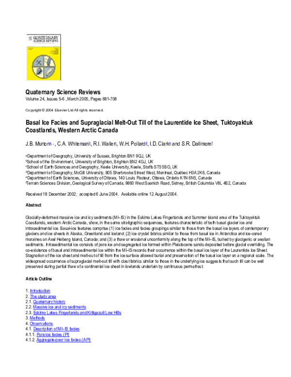 (PDF) Basal ice facies and supraglacial melt-out till of the Laurentide ...