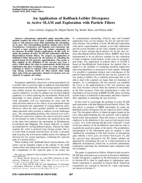 (PDF) An application of Kullback-Leibler divergence to active SLAM and exploration with Particle ...