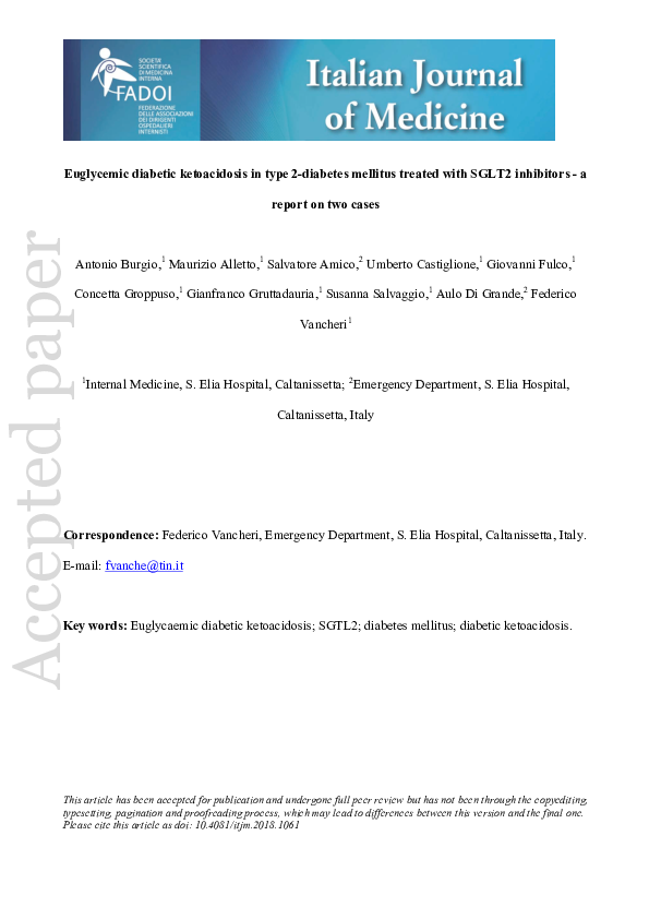 (PDF) Euglycemic diabetic ketoacidosis in type 2-diabetes mellitus ...