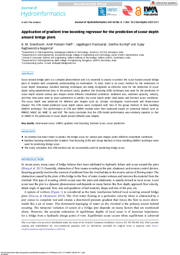 (PDF) Application of gradient tree boosting regressor for the prediction of scour depth around ...