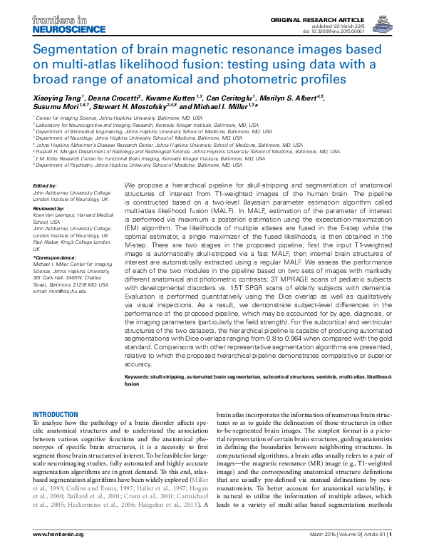 (PDF) Segmentation of brain magnetic resonance images based on multi-atlas likelihood fusion ...