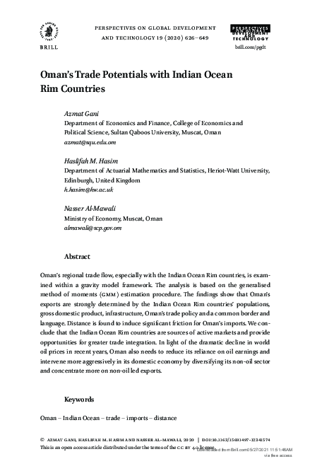 (PDF) Oman’s Trade Potentials with Indian Ocean Rim Countries