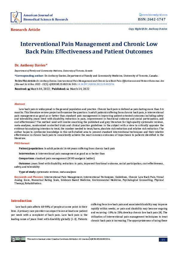 (PDF) Interventional Pain Management and Chronic Low Back Pain ...