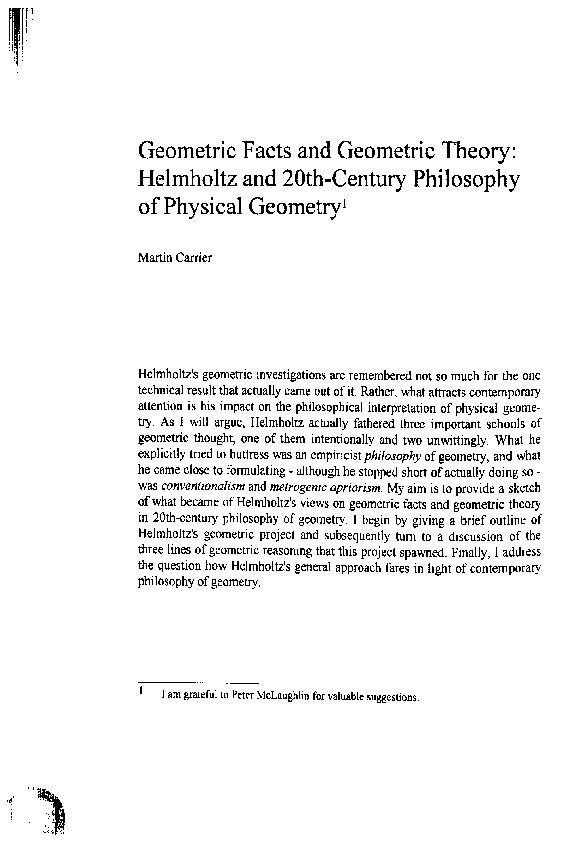 (PDF) Geometric Facts and Geometric Theory: Helmholtz and 20th-century ...