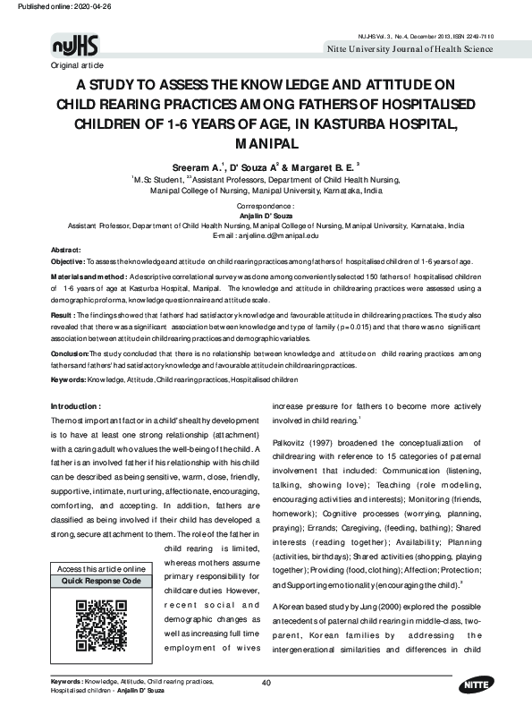 (PDF) A Study to Assess the Knowledge and Attitude on Child Rearing ...
