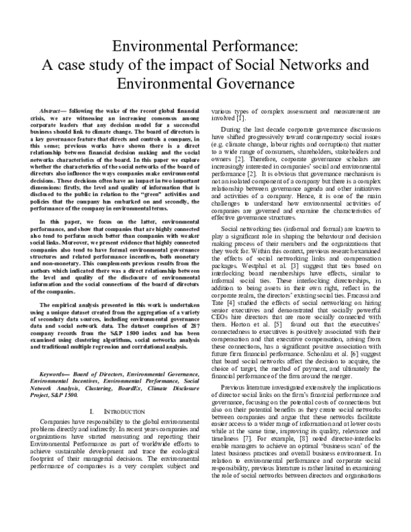 (PDF) Environmental Performance: A case study of the impact of Social ...