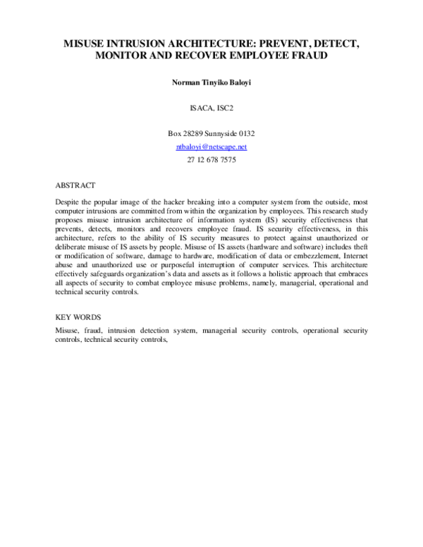 (PDF) Misuse Intrusion Architecture: Prevent, Detect, Monitor and ...