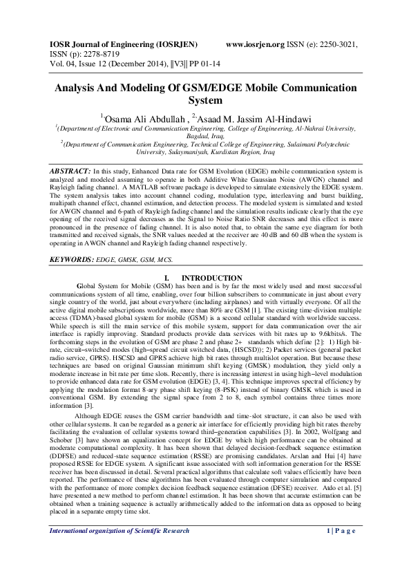 (PDF) Analysis And Modeling Of GSM/EDGE Mobile Communication System