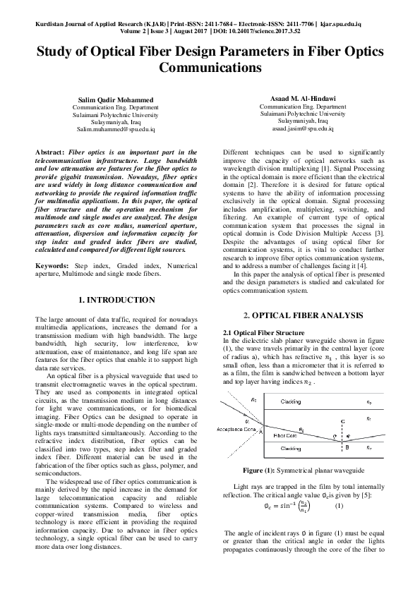 (PDF) Study of Optical Fiber Design Parameters in Fiber Optics ...