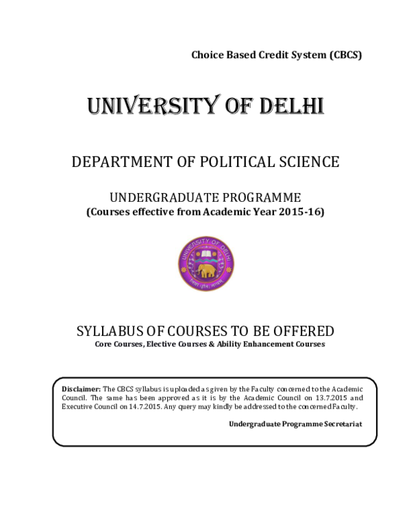 (PDF) Choice Based Credit System (CBCS