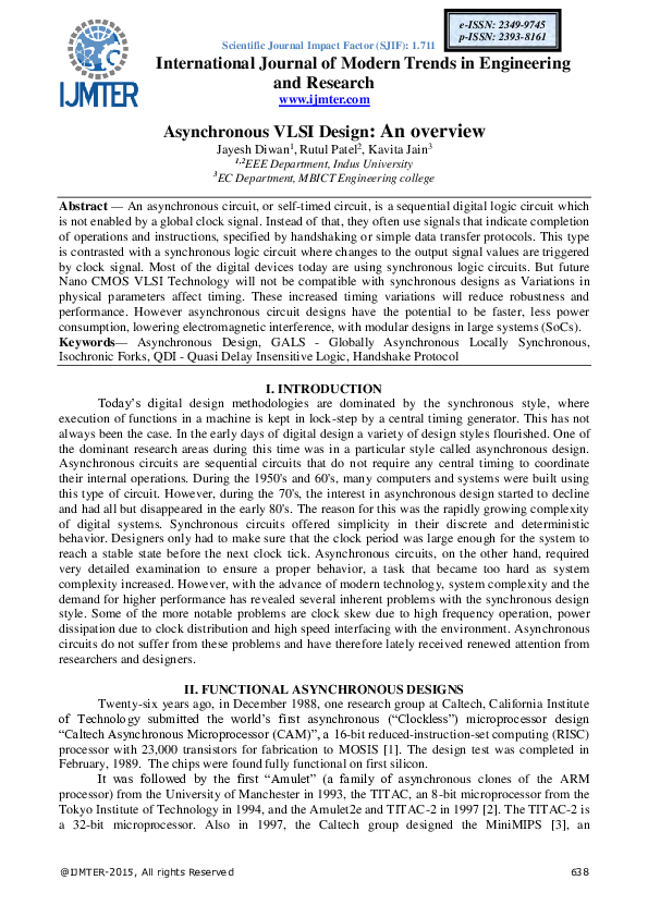 (PDF) Asynchronous VLSI DESIGN: An Overview