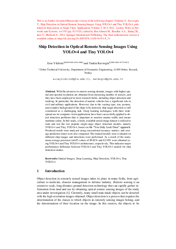 Pdf Ship Detection In Optical Remote Sensing Images Using Yolov4 And Tiny Yolov4