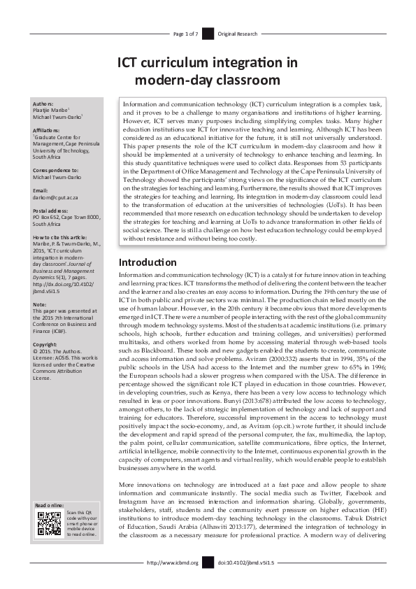 (PDF) ICT curriculum integration in modern-day classroom