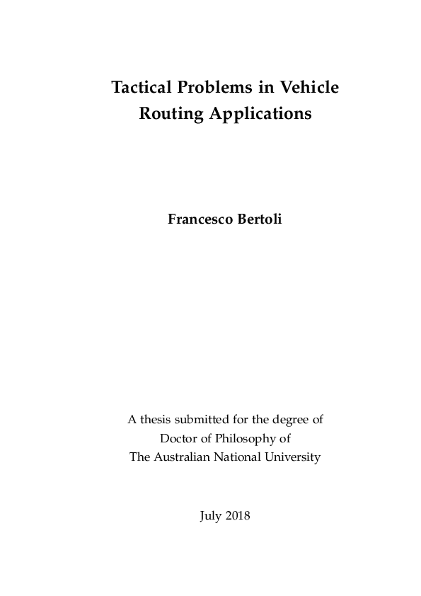 (PDF) Tactical Problems in Vehicle Routing Applications
