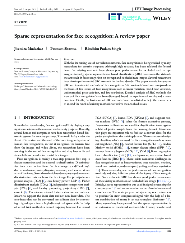 (PDF) Sparse representation for face recognition: A review paper