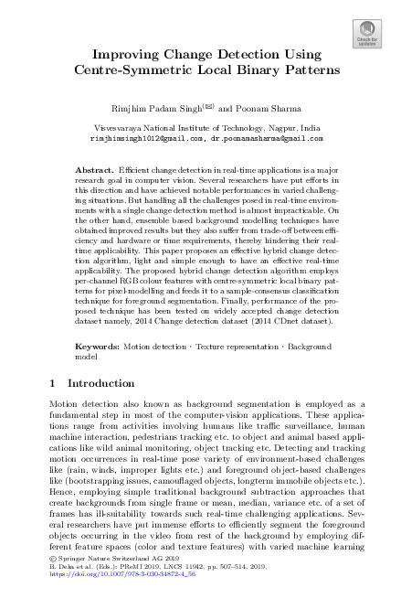 (PDF) Improving Change Detection Using Centre-Symmetric Local Binary Patterns