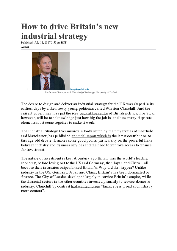 (DOC) Jonathan Michie: How to drive Britain's new industrial strategy