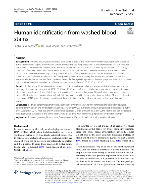 (PDF) Human identification from washed blood stains