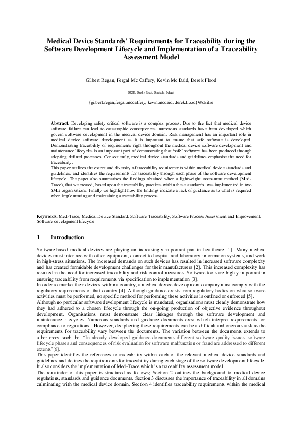 (PDF) Medical Device Standards ' Requirements for Traceability during ...