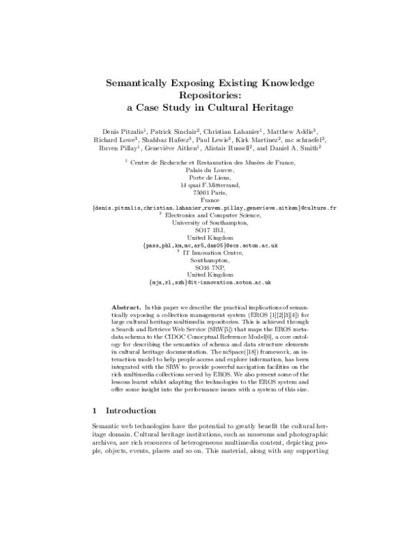(PDF) Semantically Exposing Existing Knowledge Repositories: A Case Study in Cultural Heritage
