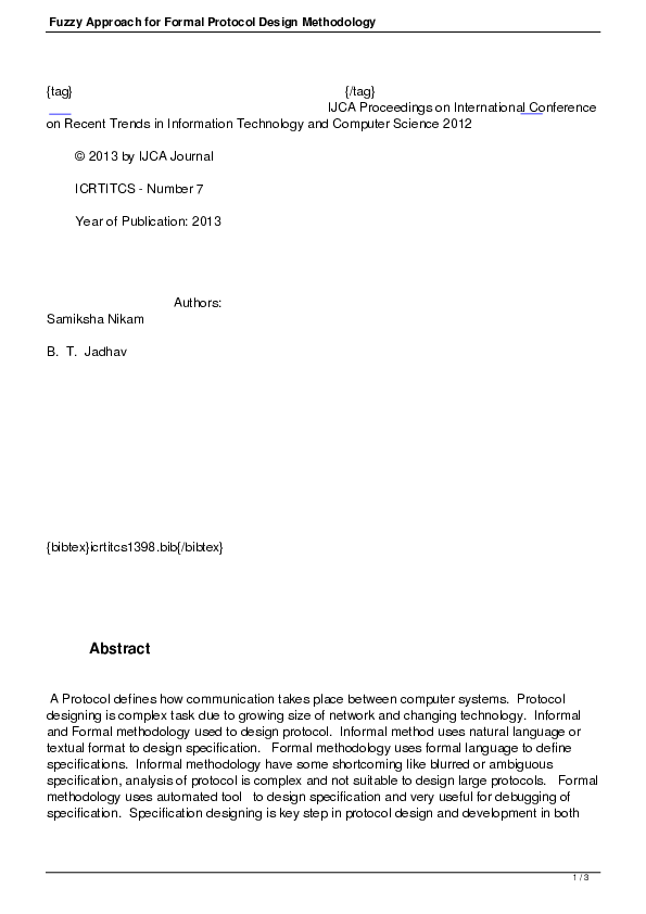(PDF) Fuzzy Approach for Formal Protocol Design Methodology