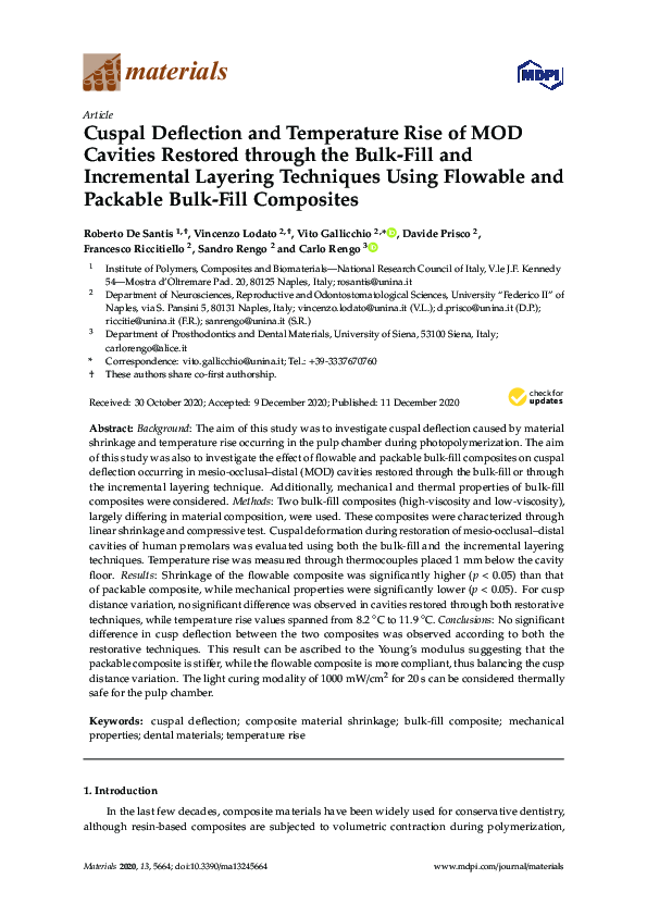 (PDF) Cuspal Deflection and Temperature Rise of MOD Cavities Restored ...