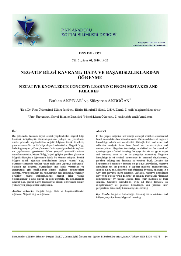 (PDF) Negative Knowledge Concept: Learning from Mistakes and Failures
