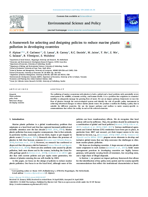 (PDF) A framework for selecting and designing policies to reduce marine ...